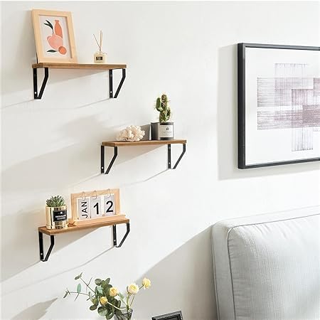 TFER Floating Wall Shelves for Bedroom/Bathroom, Set of 3, Hanging Shelf for Living Room/Kitchen/Laundry Room, Wall Mounted Shelves, Rustic Wood Shelves Great Value Halloween Decoration for Home