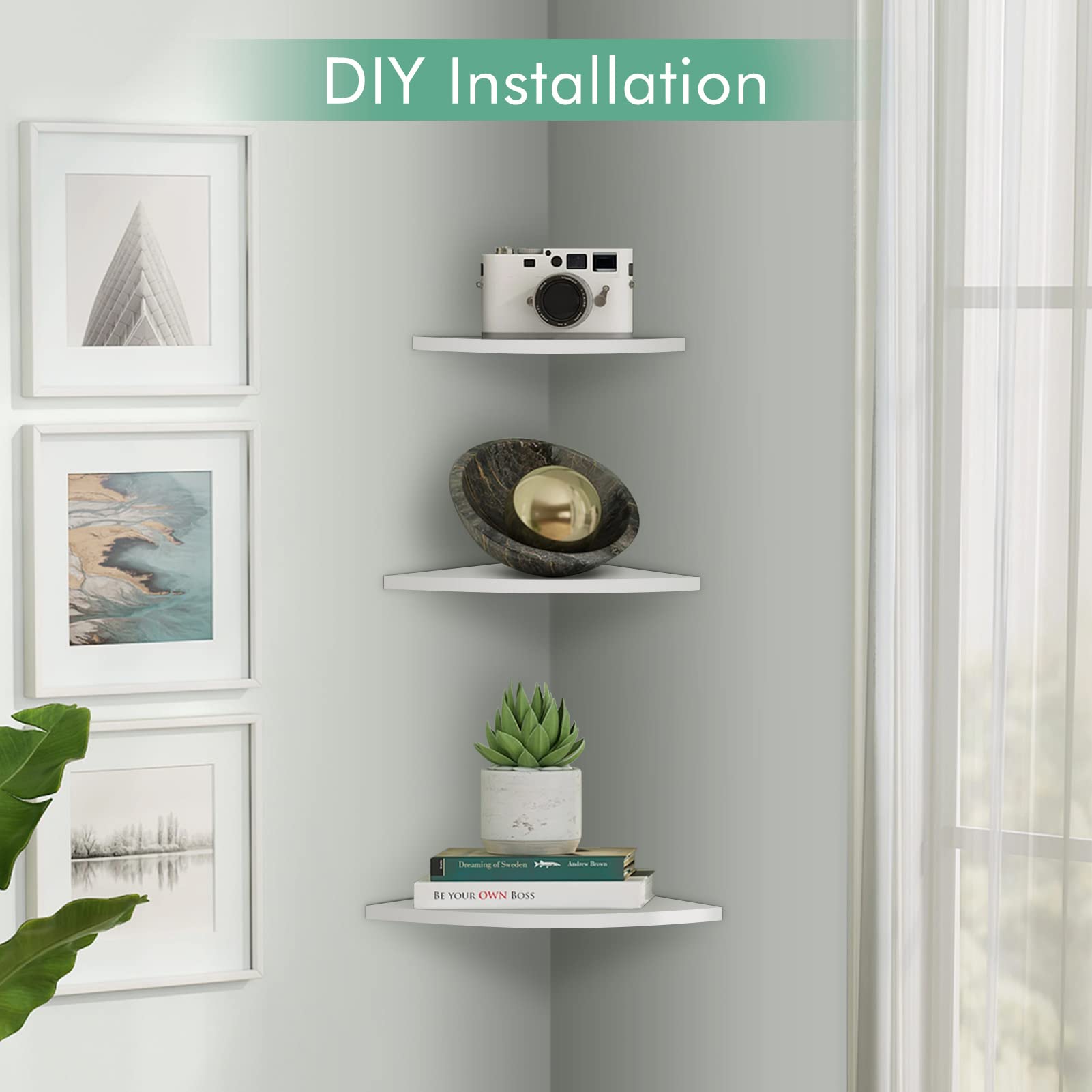 VINGVO Corner Shelves Wall Mount, White Floating Corner Shelf, Wall Corner Shelf Set of 3, Wall Corner Shelf Storage and Display for Bathroom Kitchen Countertop Closet