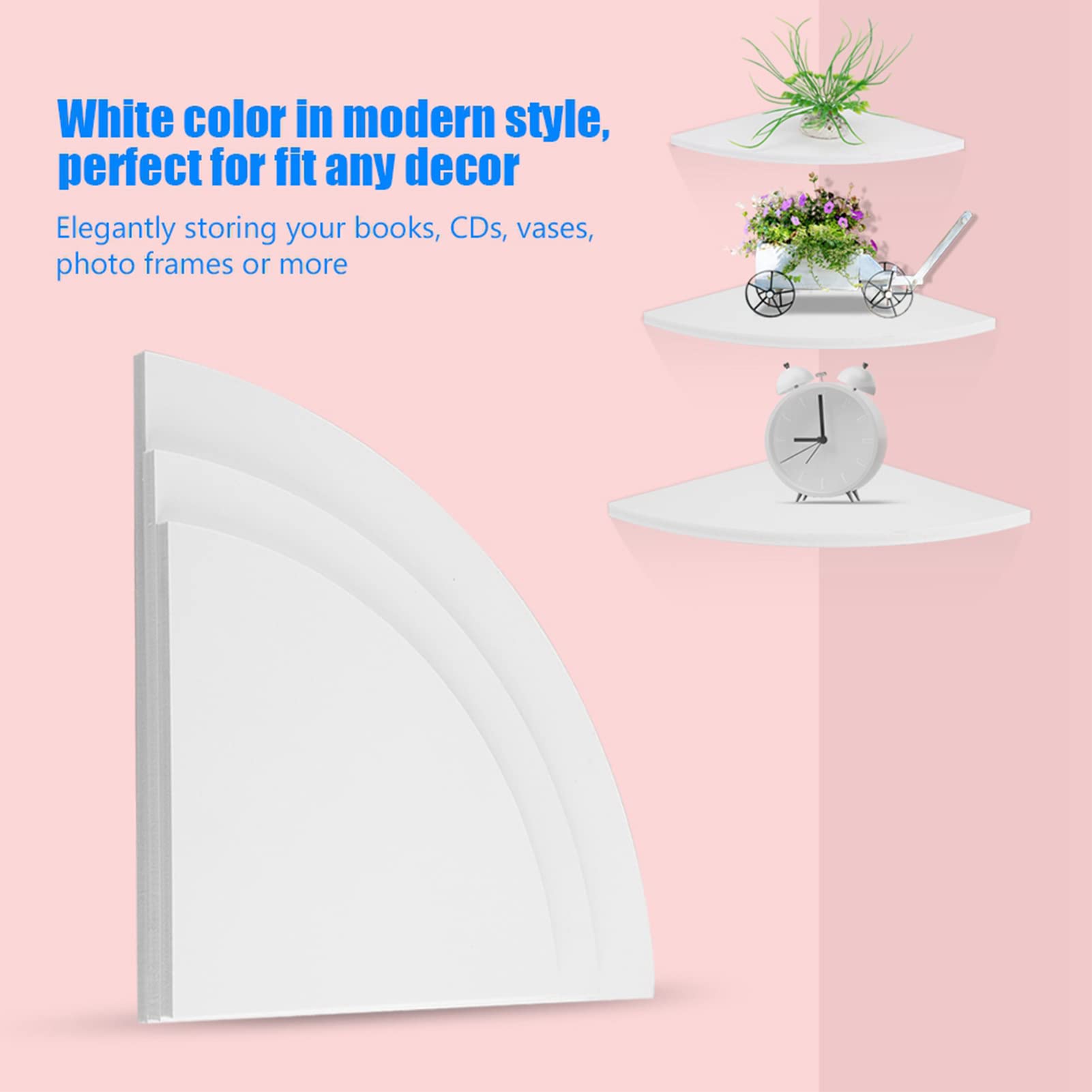 VINGVO Corner Shelves Wall Mount, White Floating Corner Shelf, Wall Corner Shelf Set of 3, Wall Corner Shelf Storage and Display for Bathroom Kitchen Countertop Closet