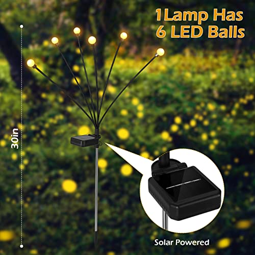 Solar Garden Lights, 6 Led Solar Swaying Light, Sway by Wind, Solar Outdoor Lights,Solar Garden Decorative Lights Yard Patio Pathway Decoration (Warm White, 6 LED Bulbs-2PACK)