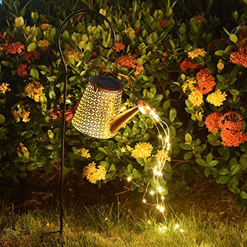 Watering can with Garden Decor Lights,Solar Lantern Outdoor Hanging Waterproof, Outdoor Decorative Retro Metal Solar Lights for Garden Table Patio Yard Pathway Walkway,Large