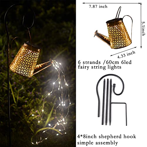 Watering can with Garden Decor Lights,Solar Lantern Outdoor Hanging Waterproof, Outdoor Decorative Retro Metal Solar Lights for Garden Table Patio Yard Pathway Walkway,Large