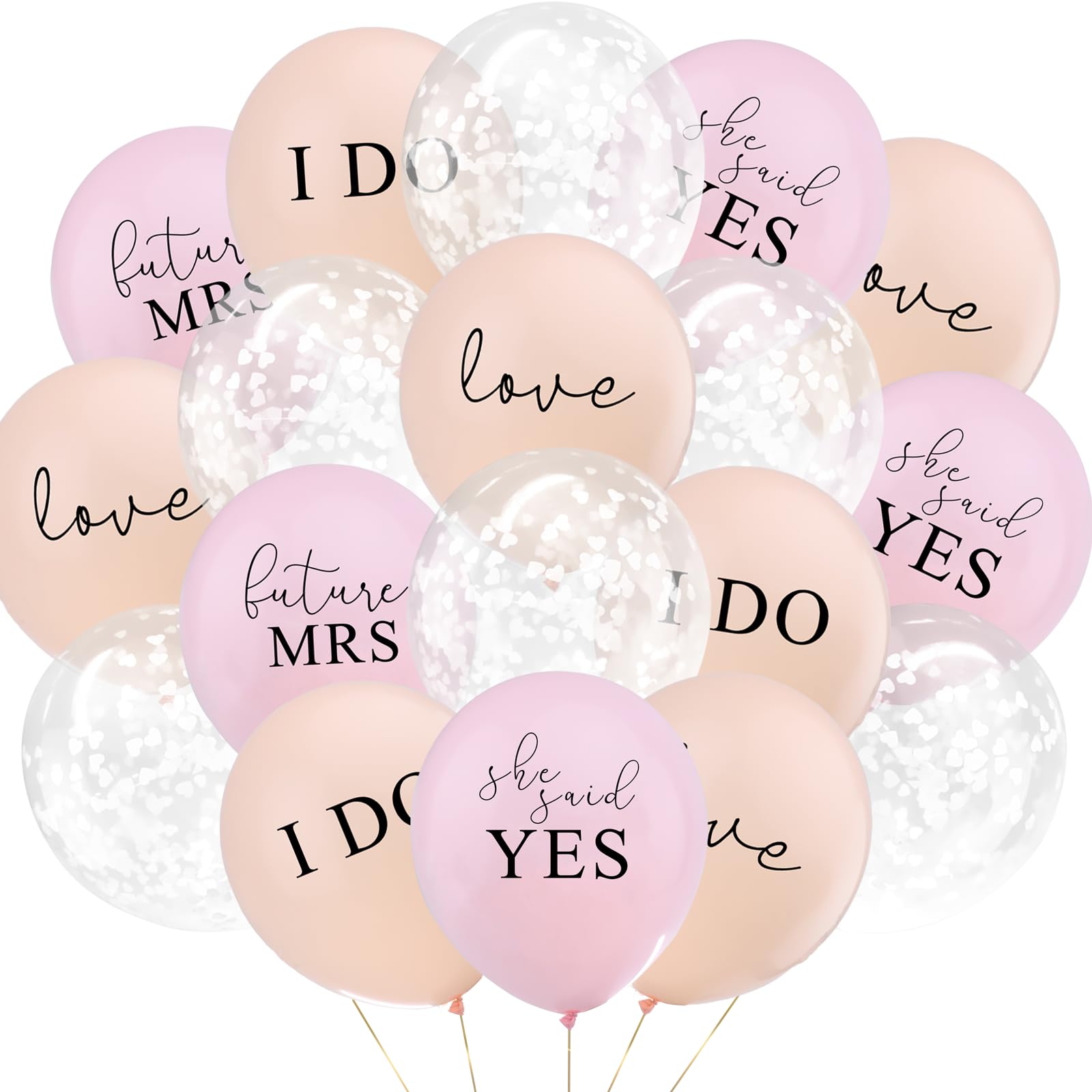 36Pcs Bachelorette Bridal Shower Engagement Party Balloons Mixed Pack Of Hen Do Balloons Love Shape Paper Scraps Balloons for Bachelorette Bridal Shower Engagement Wedding Party Decorations