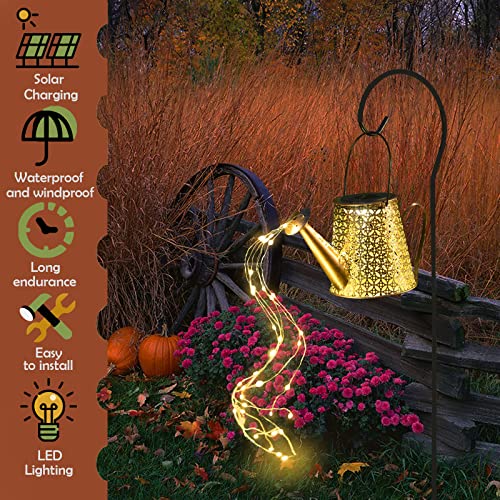 Watering can with Garden Decor Lights,Solar Lantern Outdoor Hanging Waterproof, Outdoor Decorative Retro Metal Solar Lights for Garden Table Patio Yard Pathway Walkway,Large