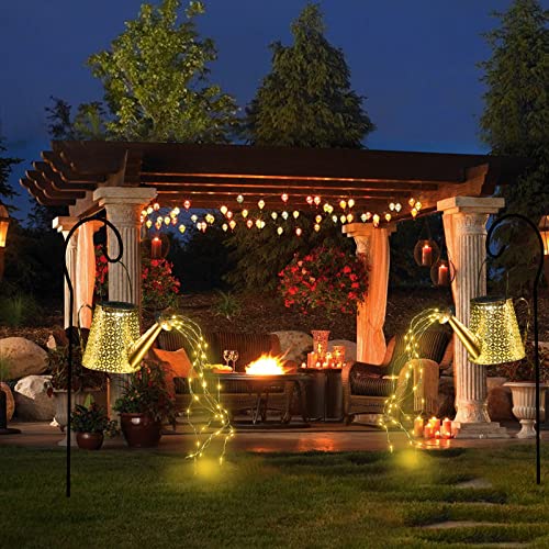 Watering can with Garden Decor Lights,Solar Lantern Outdoor Hanging Waterproof, Outdoor Decorative Retro Metal Solar Lights for Garden Table Patio Yard Pathway Walkway,Large