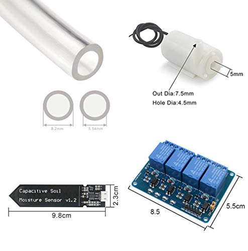 WayinTop Automatic Irrigation DIY Kit Self Watering System with PDF Tutorial, 4pcs Capacitive Soil Moisture Sensor 4Channel 5V Relay Module and 4pcs Water Pump + 4M Vinyl Tubing for Garden Plant