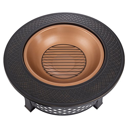 Fire Pit Set, Wood Burning Pit - Includes Spark Screen and Log Poker - Great for Outdoor and Patio, 32β Round Metal Firepit by Pure Garden