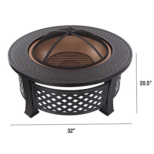 Fire Pit Set, Wood Burning Pit - Includes Spark Screen and Log Poker - Great for Outdoor and Patio, 32β Round Metal Firepit by Pure Garden