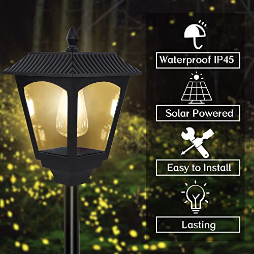 Dynaming 100 Lumen Solar Post Lights, 67 Inch Outdoor Solar Powered Vintage Street Lights, LED Edison Bulb Solar Post Lamp Waterproof for Garden Patio Lawn Pathway Driveway Backyard, Warm White