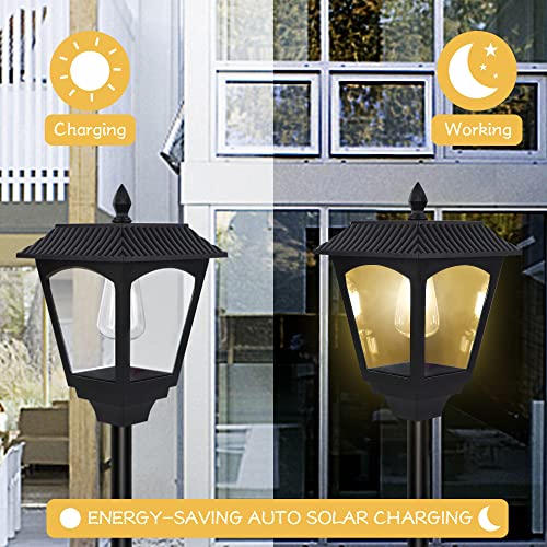 Dynaming 100 Lumen Solar Post Lights, 67 Inch Outdoor Solar Powered Vintage Street Lights, LED Edison Bulb Solar Post Lamp Waterproof for Garden Patio Lawn Pathway Driveway Backyard, Warm White