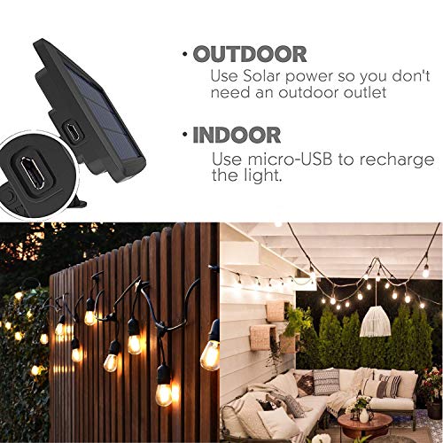 MagicPro Solar String Lights, 15 LED Light Bulbs Solar String Light Waterproof Heavy Duty Outdoor Solar Lights 44 Ft for Garden Yard Deck Warm White