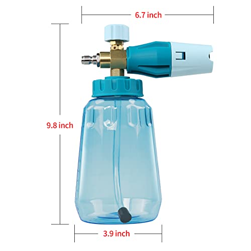 CHAVOR Pressure Washer Foam Cannon, Professional Upgrade Adjustable Snow Foam Lance, Blue Transparent Body Foam Blaster, 1/4 Inch Quick Connect, 4000 PSI, 1 L