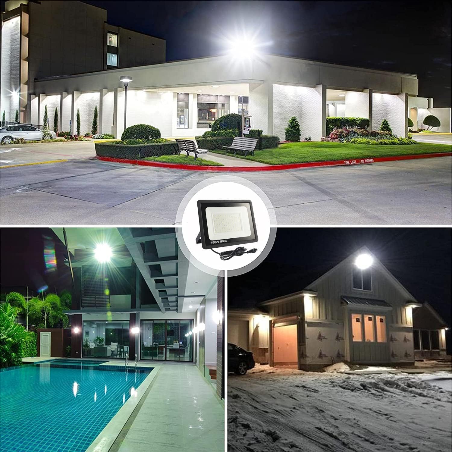 garageangle 4Pack LED Flood Light Outdoor,50W LED Work Light 5500lm with 6FT US Plug,IP66 Waterproof Exterior Security Lights,6000K Daylight White Outside Floodlights Slim Design for Playground Yard