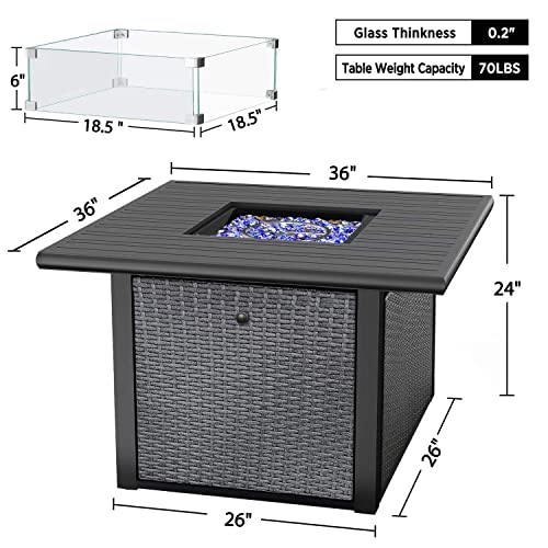 MARVOWARE Propane Gas Fire Pit Table, 60,000 BTU Wicker Outdoor Fireplace with Lid & PVC Cover,CSA Approved Auto-Ignition Fire Tables for Garden Backyard Deck Patio(36in)