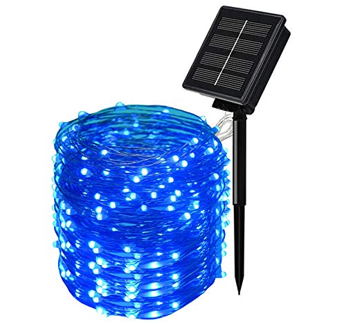 MAOKOT Solar Powered String Lights, 1Pack 72FT 200 LED Blue Solar String Lights, 8Modes Waterproof Outdoor Solar Lights for Gate Yard Garden Christmas Decorations (Blue)