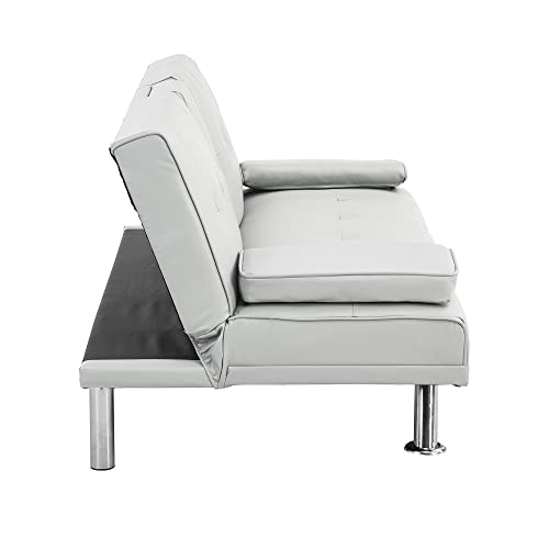 Verfur Button Tufted Convertible Futon Sofa, Foldable Reversible Loveseat Sleeper Couch w/Adjustable Backrest,Comfy Small Daybed Guest Bed Sofabed, White PU