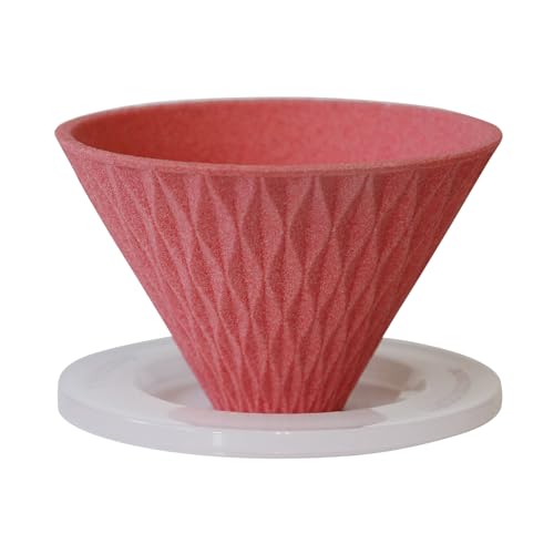 Kofil 13904302 Flow Flow Corrugated Ceramic Coffee Filter Dripper with Dedicated Base, Salmon Pink, Made in Japan