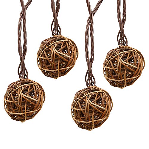 LIDORE 10 Counts Brown Rattan Balls String Light. Warm White Light Brown Cord for Patio Garden and Summer Party