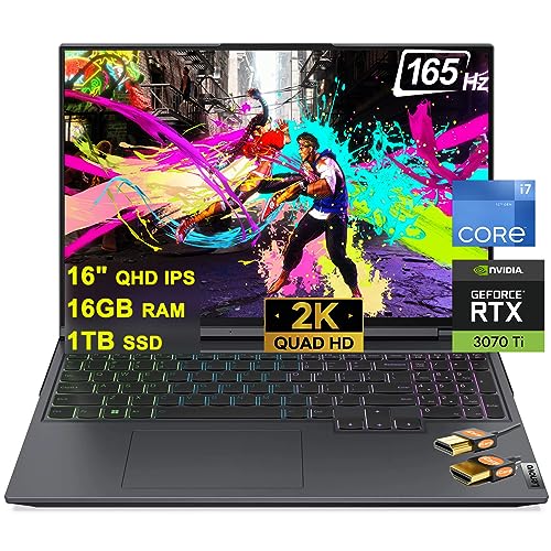 Lenovo Legion 5 Pro Gaming Laptop 16" QHD 165Hz 500nits 12th Gen Intel 14-Core i7-12700H 16GB RAM 1TB SSD GeForce RTX 3070 Ti 8GB RGB Backlit Thunderbolt4 Super Rapid Charging Win11 + HDMI Cable