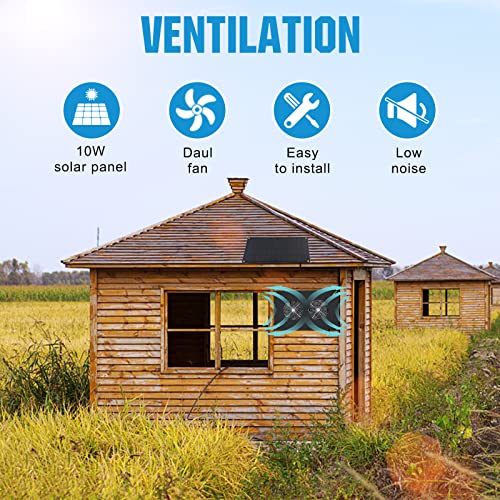 DC HOUSE 20W Solar Powered Dual Metal Shell Exhaust Fan Kit for Chicken Coops, Greenhouses, Sheds, Pet Houses, and Windows - Waterproof and Plug & Play