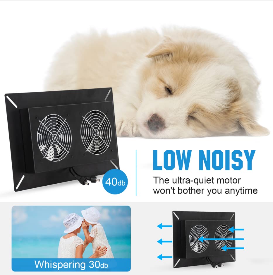 DC HOUSE 20W Solar Powered Dual Metal Shell Exhaust Fan Kit for Chicken Coops, Greenhouses, Sheds, Pet Houses, and Windows - Waterproof and Plug & Play