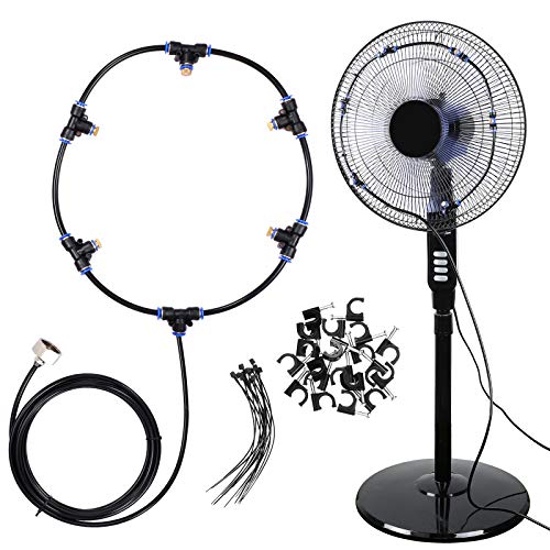 Hotop Fan Misting Kit, Outdoor Fan Misting Cooling System with 6 Brass Mist Nozzles Brass Adapter 19.68 Feet Misting Line 20 Cable Tie for Cooling Patio Garden Greenhouse Breeze Connect to Outdoor Fan