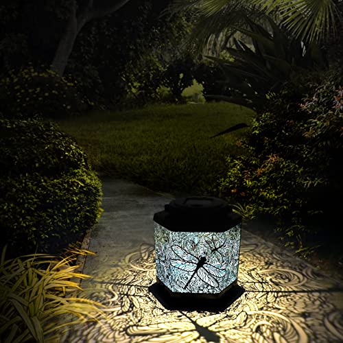Solar Lantern Lights Outdoor Hanging Solar Powered Lanterns Decor Garden Waterproof LED Lights Solar Lanterns with Dragonfly Style Garden Solar Lanterns for Patio Yard Courtyard Porch Table