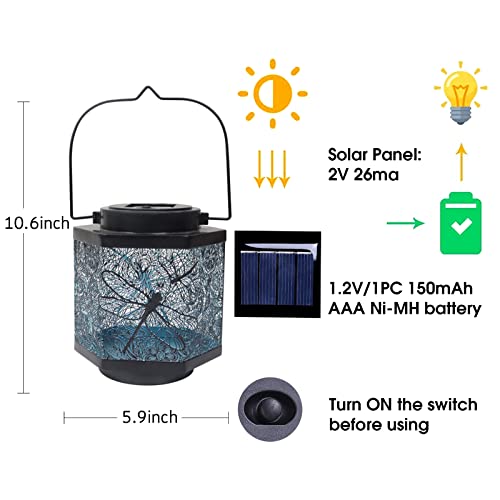 Solar Lantern Lights Outdoor Hanging Solar Powered Lanterns Decor Garden Waterproof LED Lights Solar Lanterns with Dragonfly Style Garden Solar Lanterns for Patio Yard Courtyard Porch Table