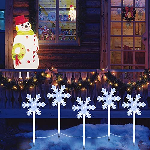 WATERGLIDE Set of 5 Snowflake Christmas Pathway Lights Outdoor, 9" x 23" Large Snowflake Lights Pathway Marker, Plug in Holiday Garden Decorative Lights with Stakes for Walkway Patio Yard Xmas Decor