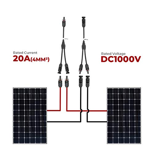BougeRV 20Ft 10AWG Solar Extension Cable and 1 Pair of Solar Y Branch Parallel Connectors, Included Extra Free Pair of Connectors, 20Ft Solar Extension Cable Connector Kit Made of Pure Copper
