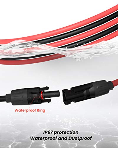 BougeRV 20Ft 10AWG Solar Extension Cable and 1 Pair of Solar Y Branch Parallel Connectors, Included Extra Free Pair of Connectors, 20Ft Solar Extension Cable Connector Kit Made of Pure Copper