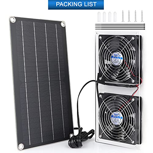 Solar Panel Fan Kit, AntPay 10W Weatherproof Dual Fan with 11Ft/3.5m Cable for Small Chicken Coops, Outside, Greenhouses, Sheds,Pet Houses, Window Exhaust