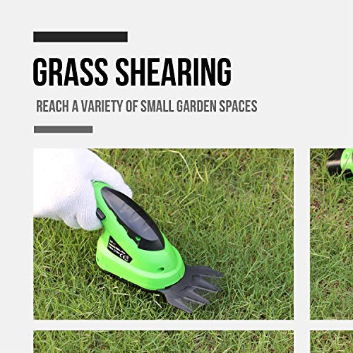 Lichamp 2-in-1 Electric Hand Held Grass Shear Hedge Trimmer Shrubbery Clipper Cordless Battery Powered Rechargeable for Garden and Lawn, CGS-3601 Grass Green