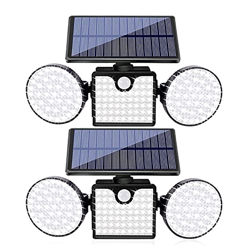 Fatpoom Solar Lights Outdoor 260 LED Solar Powered Wall Lights with Motion Sensor Dual Head Spotlights IP65 Waterproof 360° Adjustable Solar Motion Lights Outdoor for Front Door Yard Garden (2 Pack)