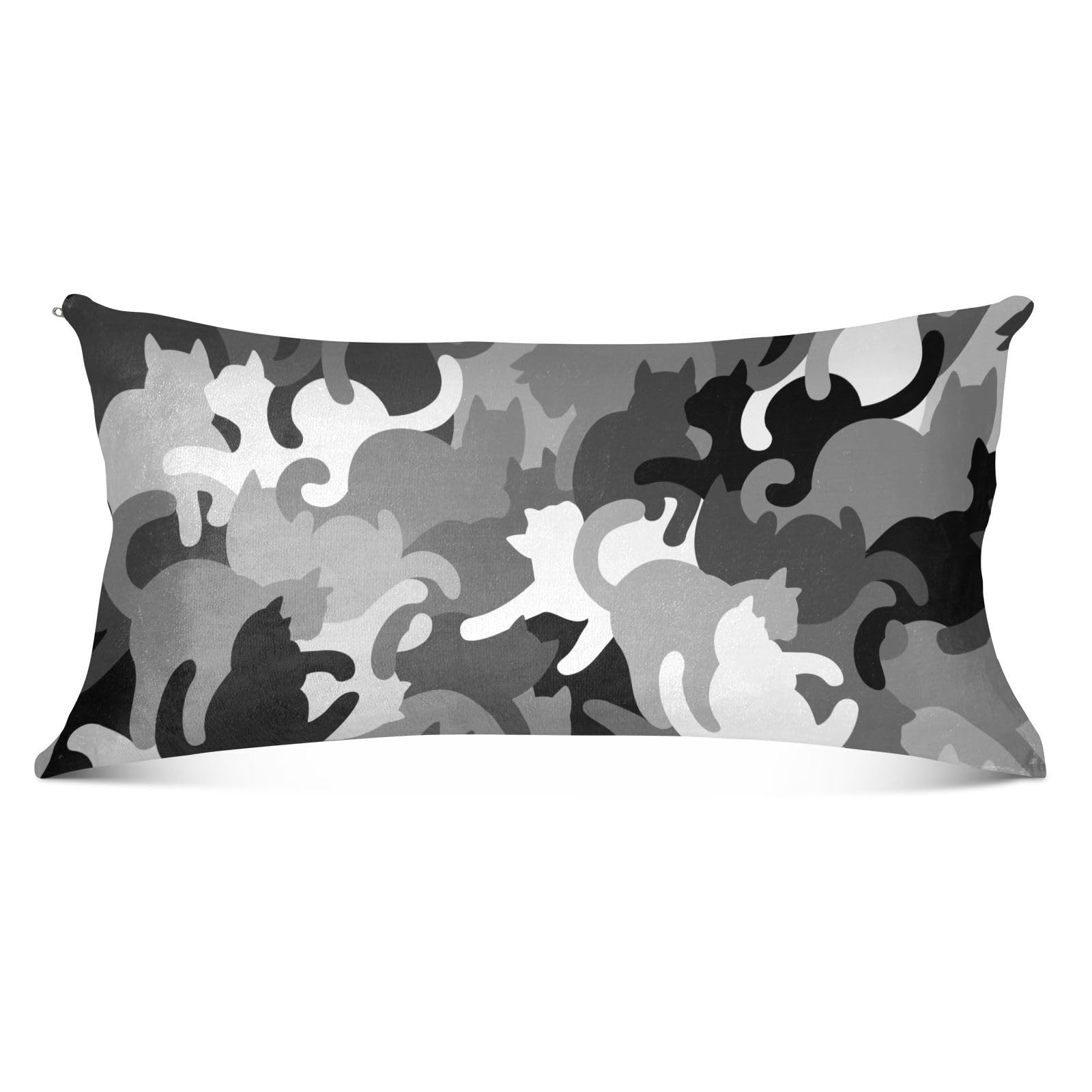 Halloween Black Cat Camouflage Pillowcase for Hair and Skin Body Pillow Cover Long Pillow Cases 20"X 54" Plush Pillow Case with Zipper for Pillow
