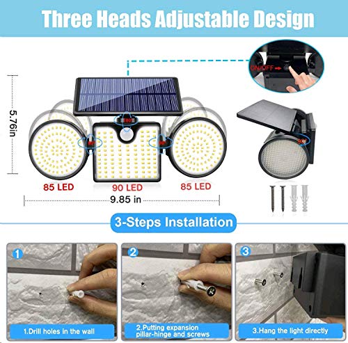 Fatpoom Solar Lights Outdoor 260 LED Solar Powered Wall Lights with Motion Sensor Dual Head Spotlights IP65 Waterproof 360° Adjustable Solar Motion Lights Outdoor for Front Door Yard Garden (2 Pack)
