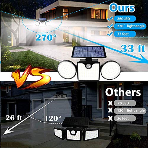 Fatpoom Solar Lights Outdoor 260 LED Solar Powered Wall Lights with Motion Sensor Dual Head Spotlights IP65 Waterproof 360° Adjustable Solar Motion Lights Outdoor for Front Door Yard Garden (2 Pack)