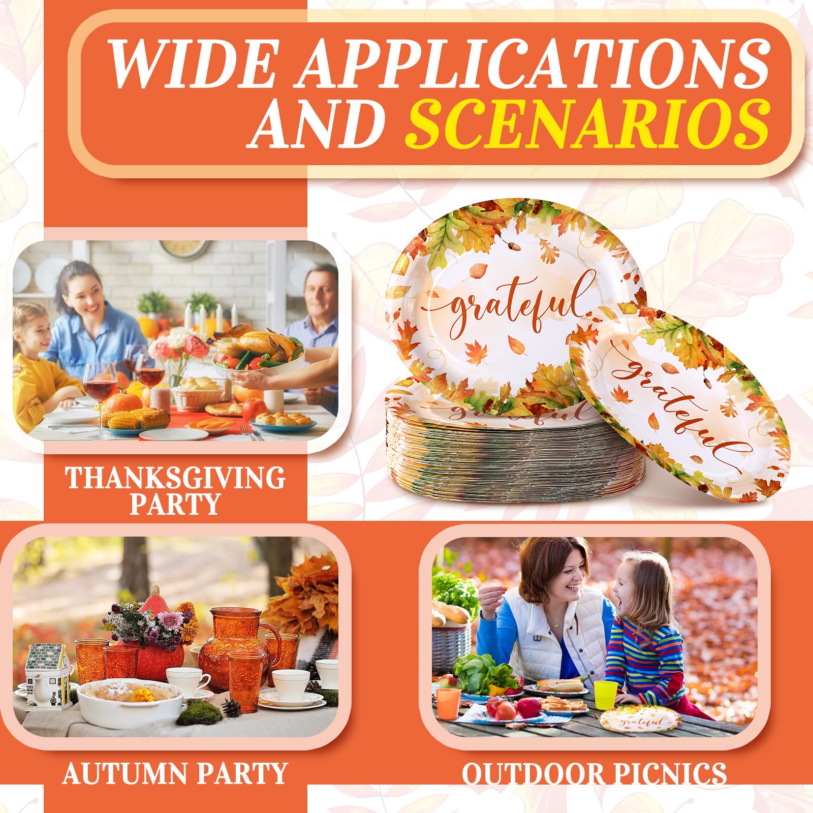Tioncy 50 Pcs Thanksgiving Plates Thanksgiving Dinnerware 10'' x 12'' Fall Leaves Oval Plates Disposable Dinner Plates Bulk Fall Decoration Gift Disposable Paper Plates Set for Autumn Birthday Party