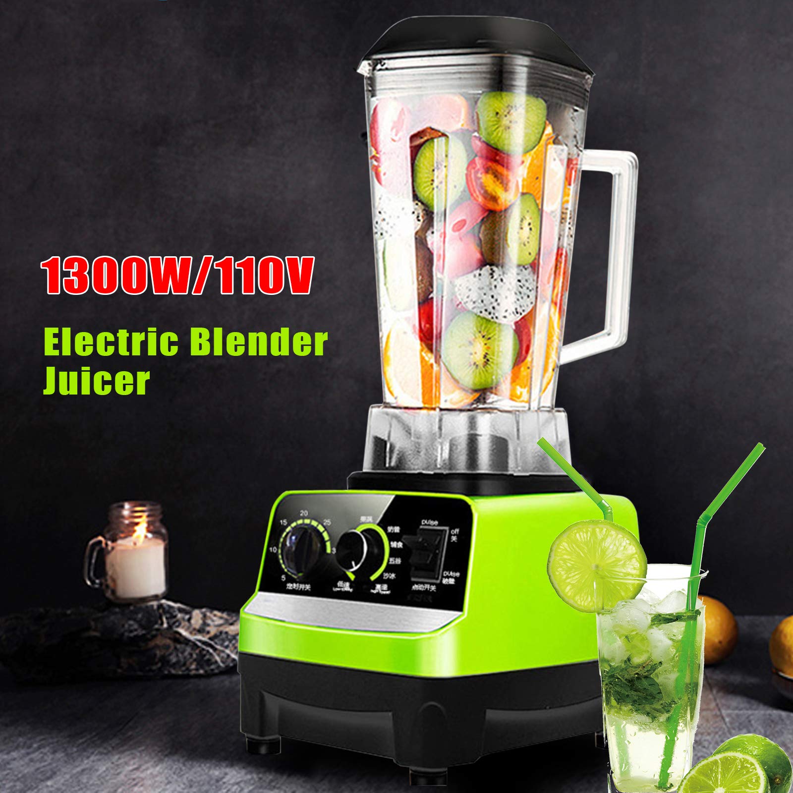 1300W Electric Blender 2L/68 Oz Professional Countertop Blender Portable Adjustable Speed Food Mixer Juicer for Smoothies, Frozen Drinks & Ice Cream, Stainless Steel Blades