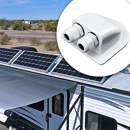 ILSSLI Solar Cable Entry Gland, Waterproof Solar Double Cable Connector Cover Solar Photovoltaic Plastic Bracket Curved ABS Dual Cable Entry Housing for Solar Panels of RV, Caravan Boat