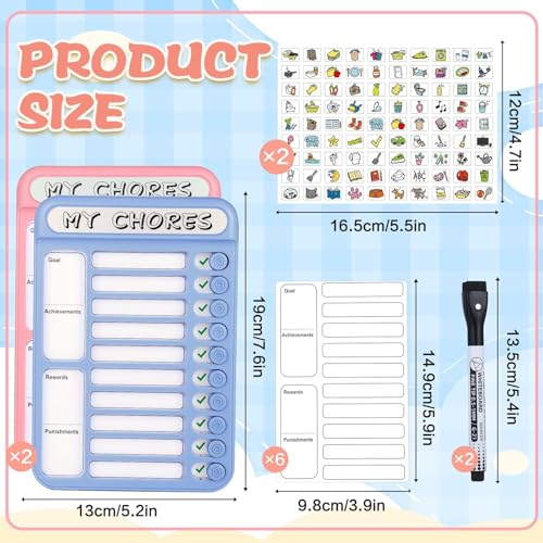 2 Pcs Dry Erase Chore Chart ADHD Tools for Kids Reusable to Do List Checklist Board with 6 Double Sided Erasable Detachable Cardstock RV Daily Routine Schedule Board for Home Desk (Blue, Pink)