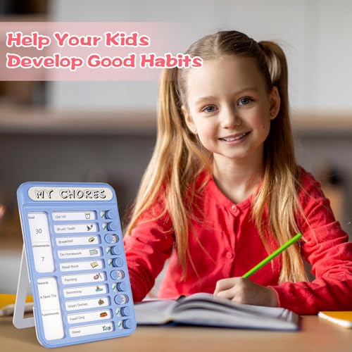 2 Pcs Dry Erase Chore Chart ADHD Tools for Kids Reusable to Do List Checklist Board with 6 Double Sided Erasable Detachable Cardstock RV Daily Routine Schedule Board for Home Desk (Blue, Pink)