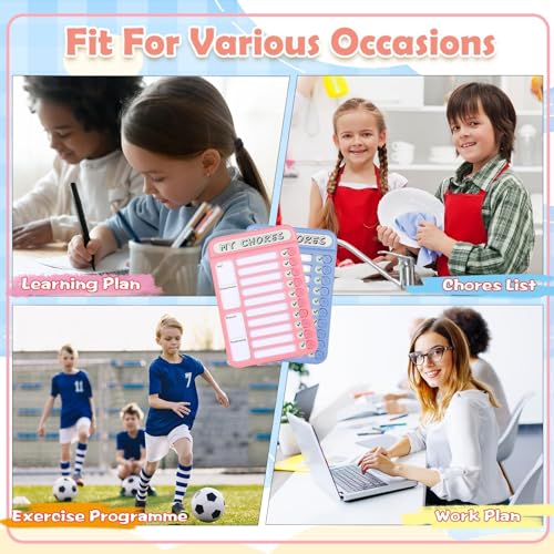2 Pcs Dry Erase Chore Chart ADHD Tools for Kids Reusable to Do List Checklist Board with 6 Double Sided Erasable Detachable Cardstock RV Daily Routine Schedule Board for Home Desk (Blue, Pink)