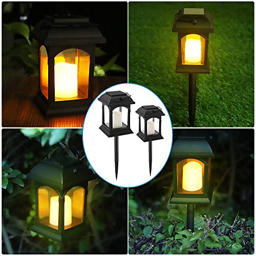 Solar Lanterns Outdoor Hanging Solar Lights, ANDEFINE Decorative Solar Lawn Lamp Flickering Candle Effect Light with Stake for Garden/Patio/Yard/Table/Umbrella/Landscape (4 Pack)