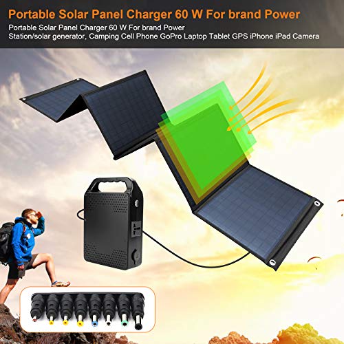 Keshoyal Foldable Solar Panel β 60W Portable Solar Panels with 5V USB and 18V DC for Camping,Cell Phone,Tablet and 5-18V Devices β Compatible with Solar Generators Power Stations
