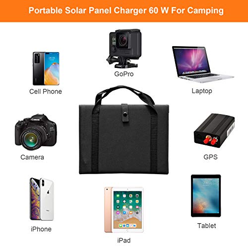 Keshoyal Foldable Solar Panel β 60W Portable Solar Panels with 5V USB and 18V DC for Camping,Cell Phone,Tablet and 5-18V Devices β Compatible with Solar Generators Power Stations