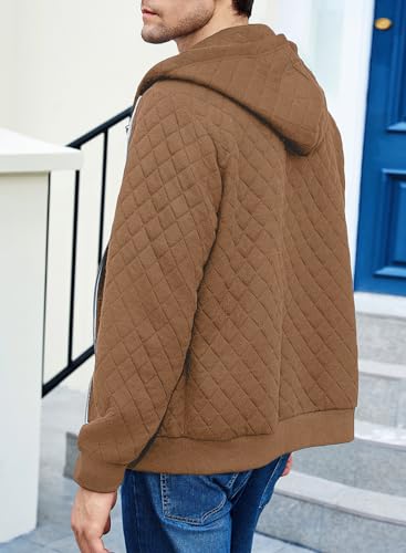 JMIERR Mens Hoodie Sweatshirt Casual Long Sleeve Full Zip Jacket with Pockets Quilted Hoodies for Men,US 46 (XL),A Khaki