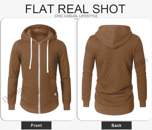 JMIERR Mens Hoodie Sweatshirt Casual Long Sleeve Full Zip Jacket with Pockets Quilted Hoodies for Men,US 46 (XL),A Khaki