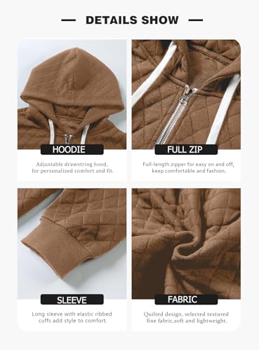 JMIERR Mens Hoodie Sweatshirt Casual Long Sleeve Full Zip Jacket with Pockets Quilted Hoodies for Men,US 46 (XL),A Khaki