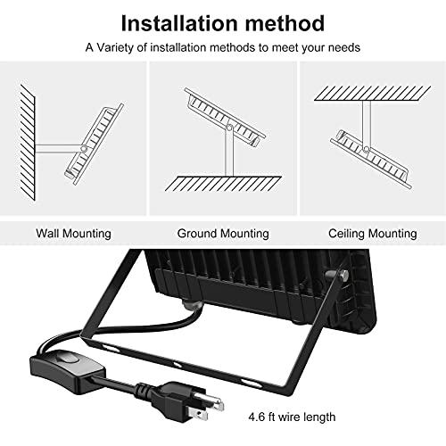 ROMMOR 60W LED Flood Light, 6000LM IP66 UL Approved Plug Waterproof Outdoor LED Daylight White Floodlight for Yard, Garden, Garages, Front Porches and More(60W*1Pack)